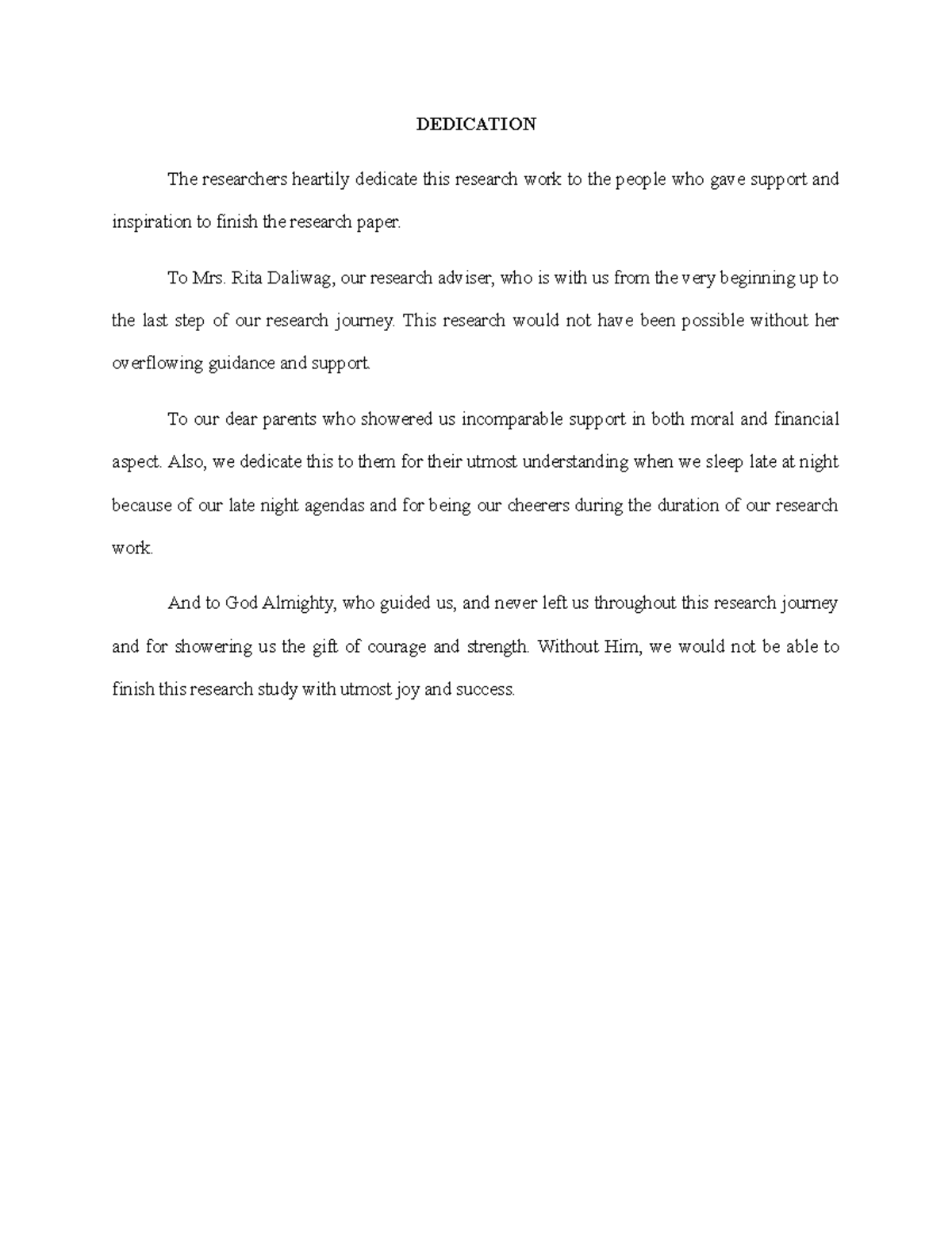 Dedication - Useful - DEDICATION The researchers heartily dedicate this ...