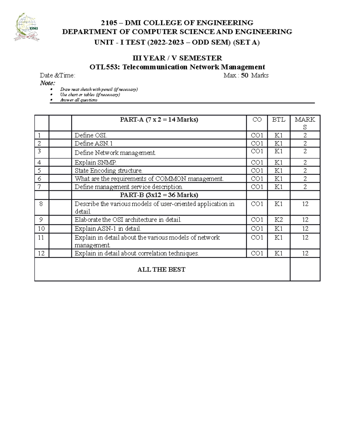 TNM UNIT 1 - Telecommunication - 2105 – DMI COLLEGE OF ENGINEERING ...