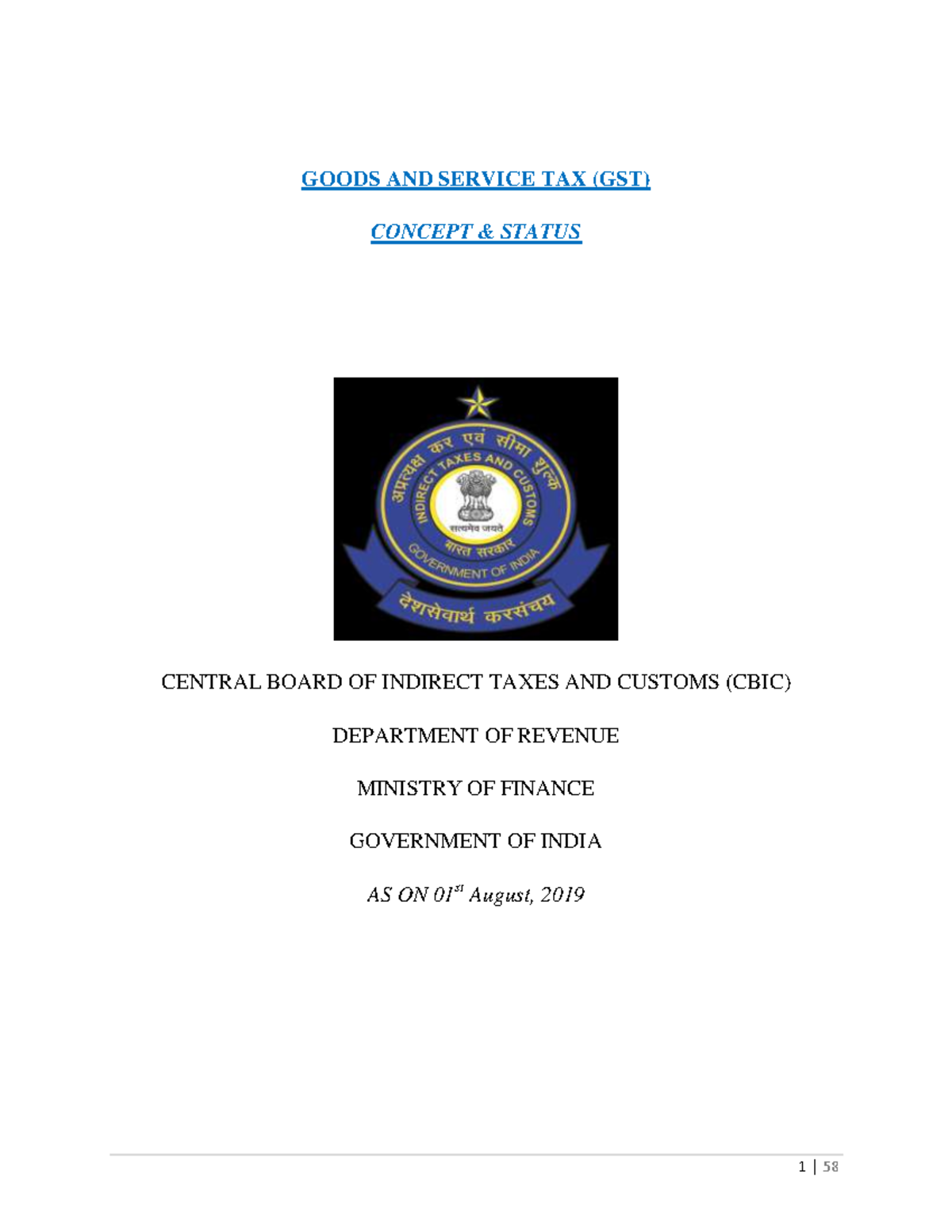 GST-Concept and Status 01072019 n - GOODS AND SERVICE TAX (GST) CONCEPT ...