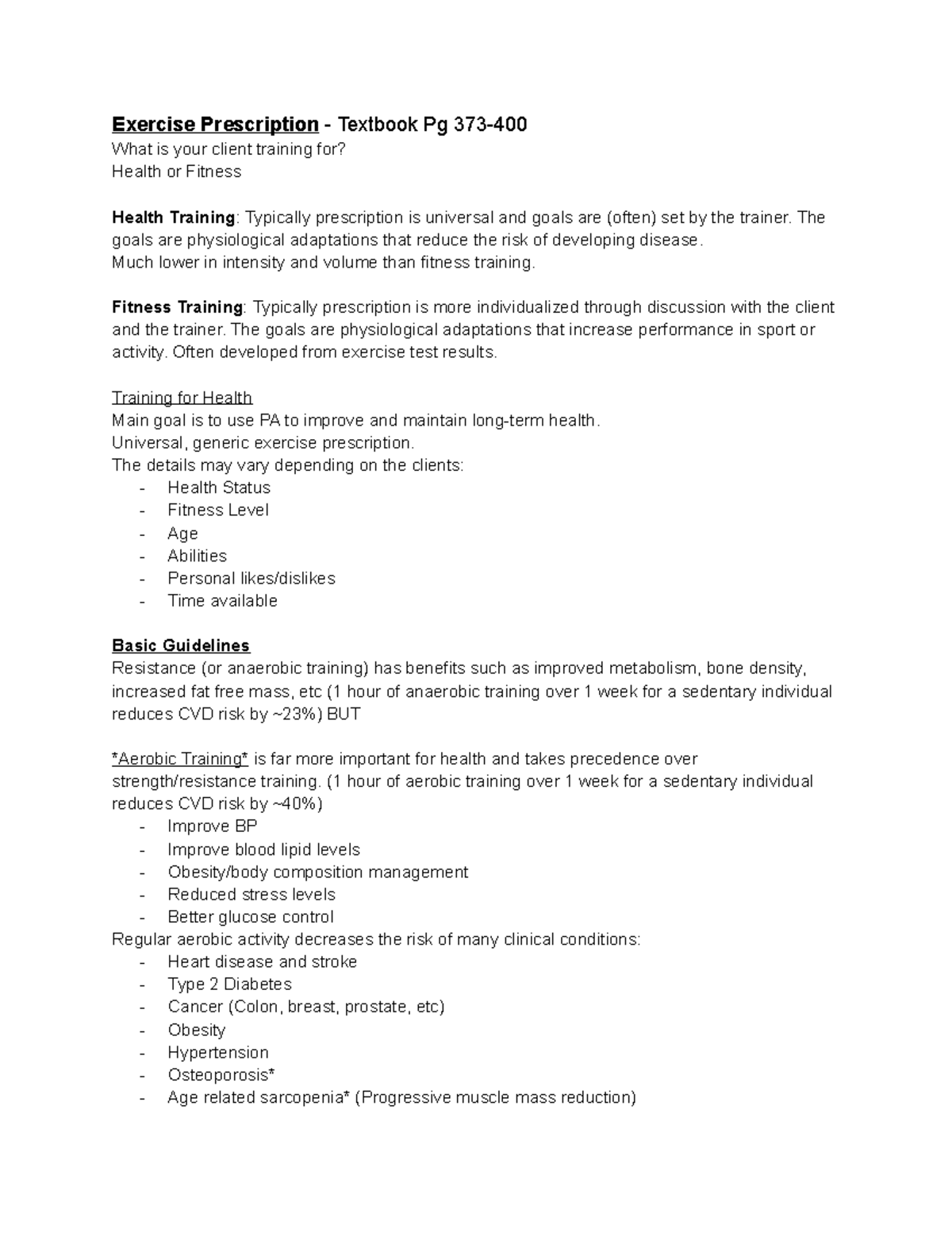 KIN163 - Exercise Prescription - Exercise Prescription - Textbook Pg ...