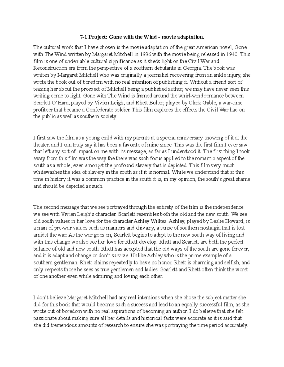 7-1 Final Project - 7-1 Project: Gone with the Wind - movie adaptation ...
