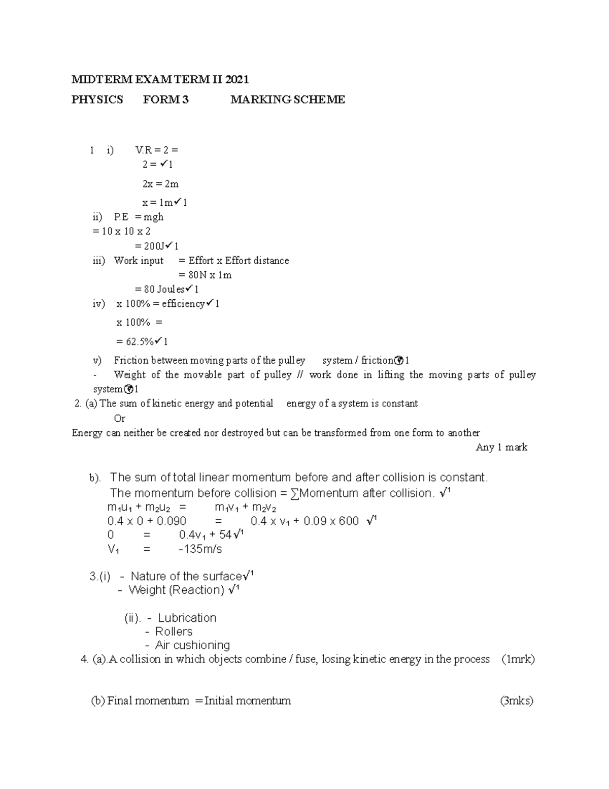F3 PHY MT2 MS - Good for revision - MIDTERM EXAM TERM II 2021 PHYSICS FORM 3 MARKING SCHEME 1 i ...