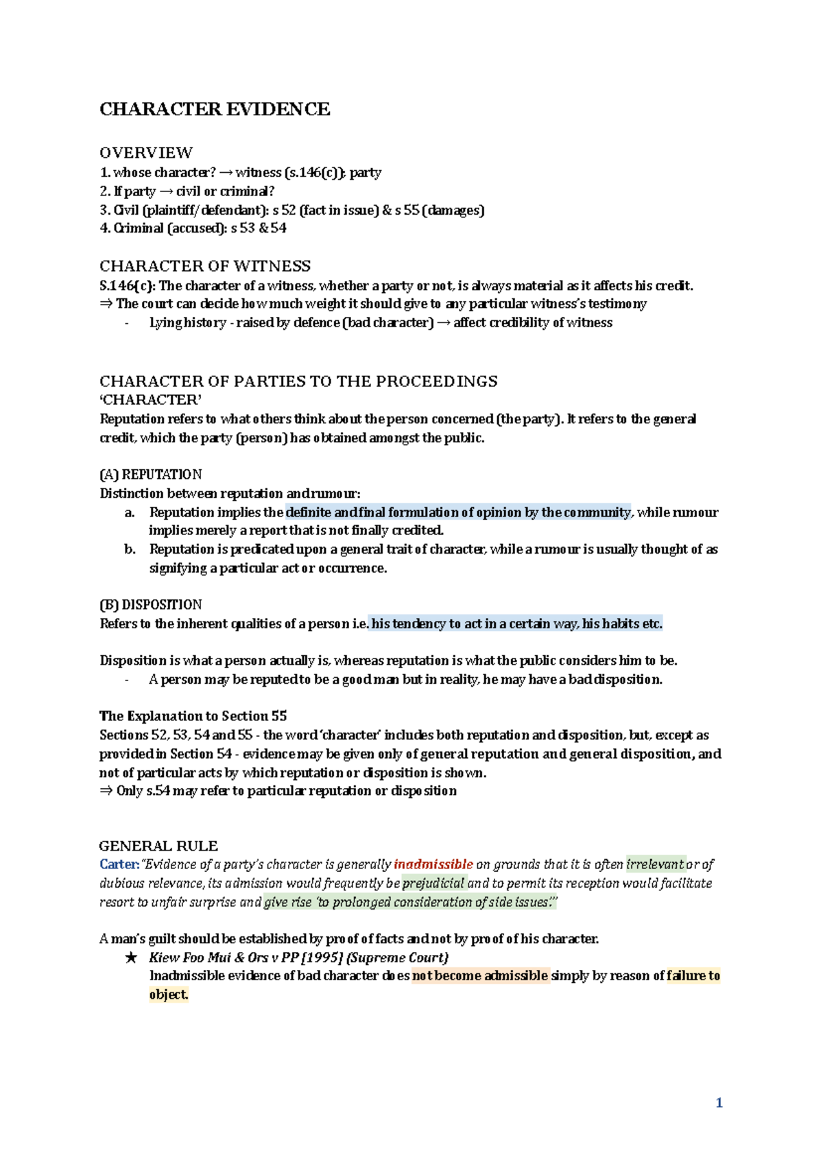 Character Evidence - CHARACTER EVIDENCE OVERVIEW whose character? → ...