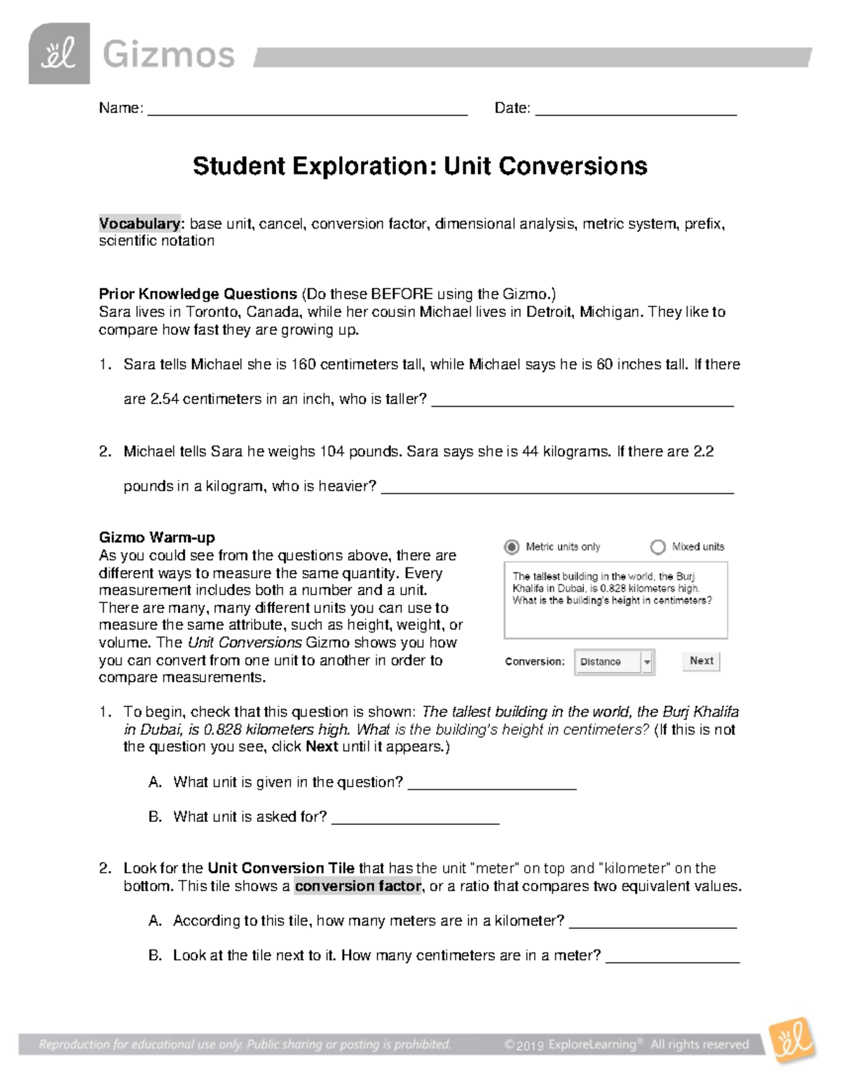 Unit Conversion SE - Practice Questions - Name ...