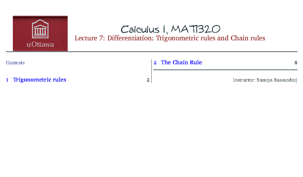 LEC 7 notes - Differentiation - Trig rules and Chain rules (fill-in-the ...