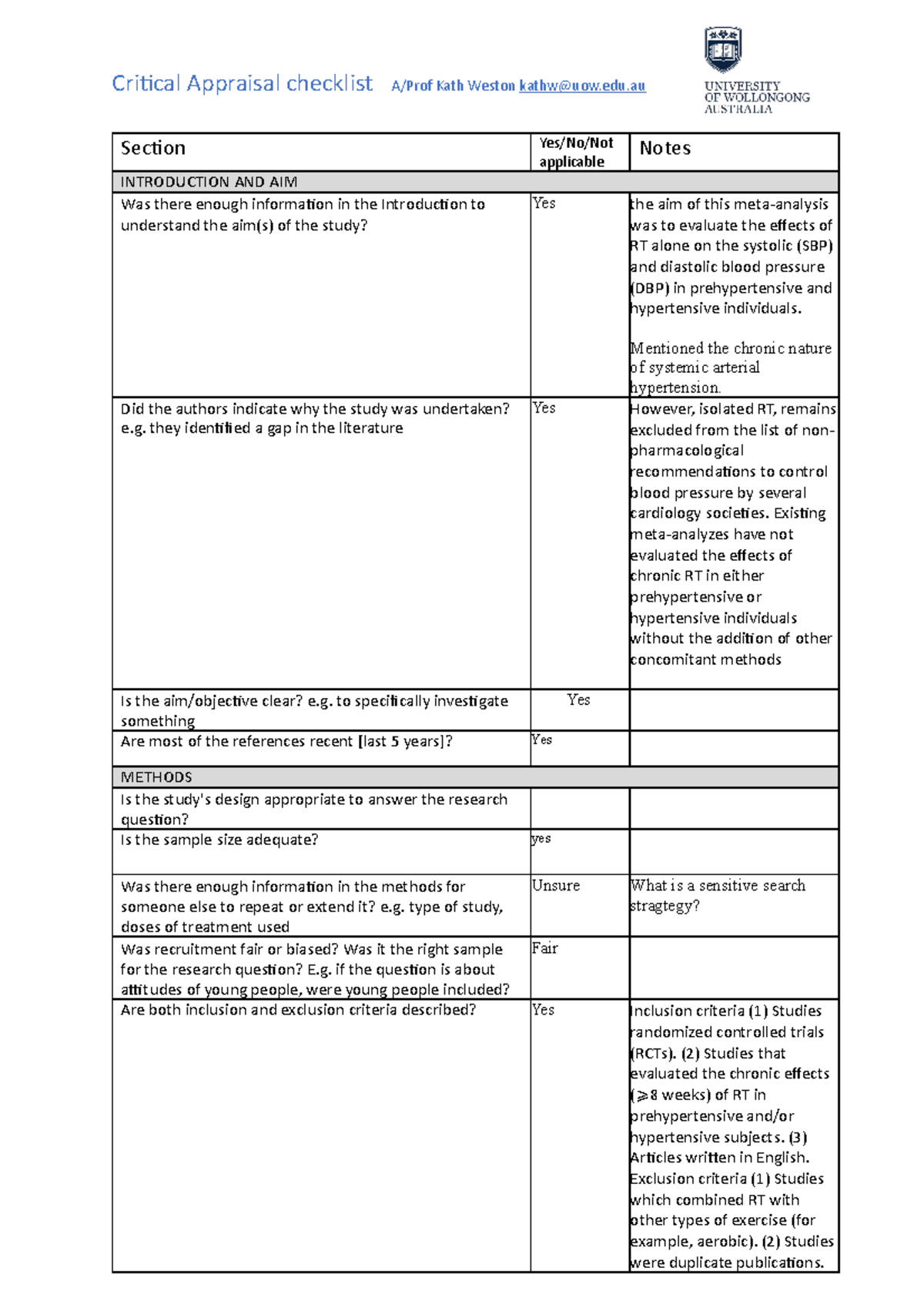MEDI381 RCA Critical Appraisal Checklist - Critical Appraisal checklist ...