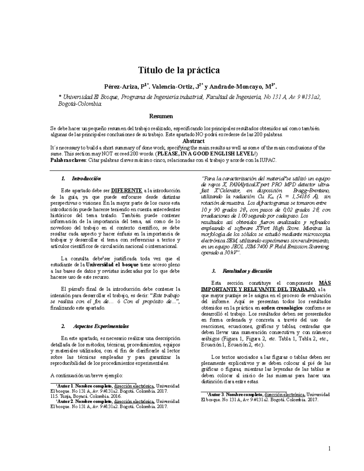 Formato DE Informes - Explicacion de informe de laboratorio - 1 Título ...