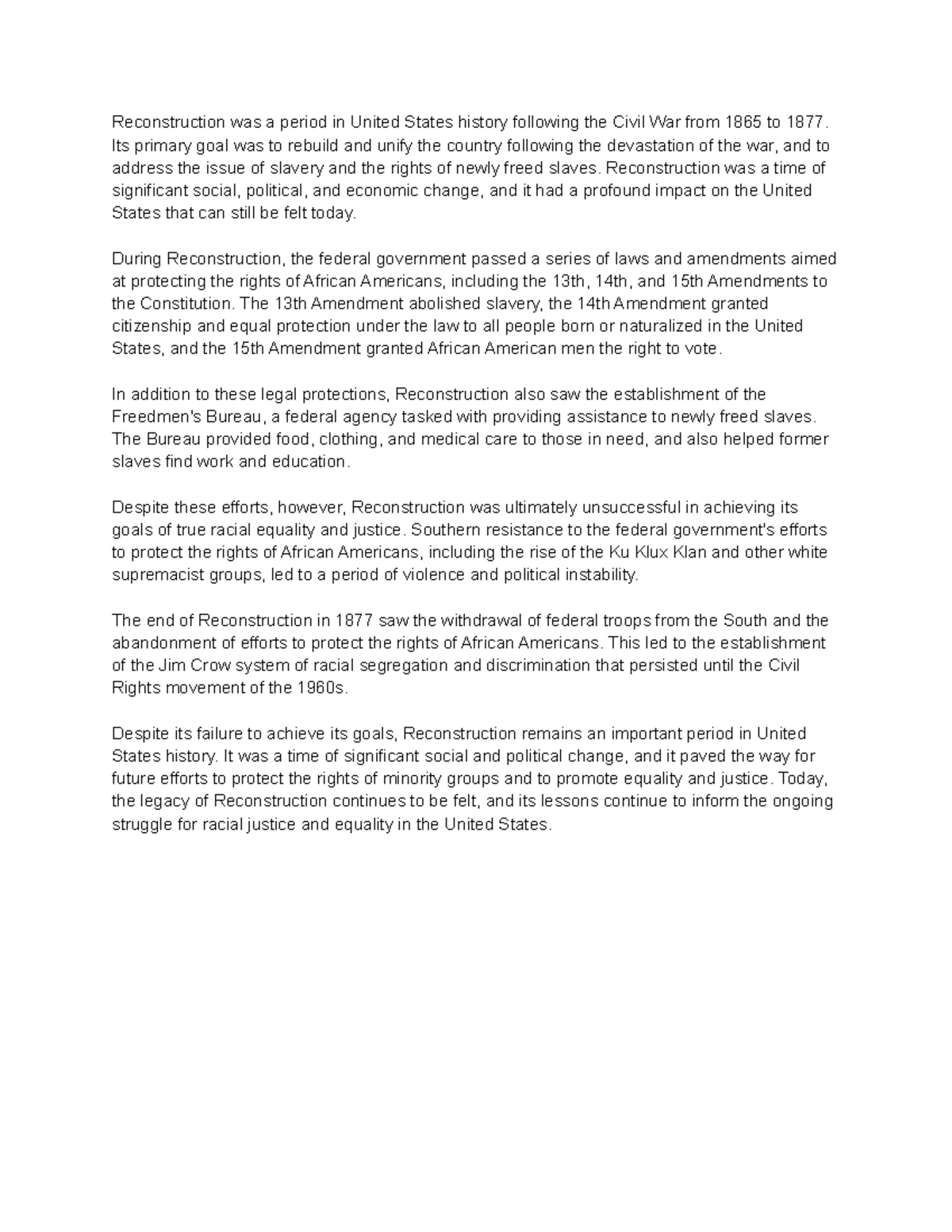 What was reconstruction essay - Reconstruction was a period in United ...