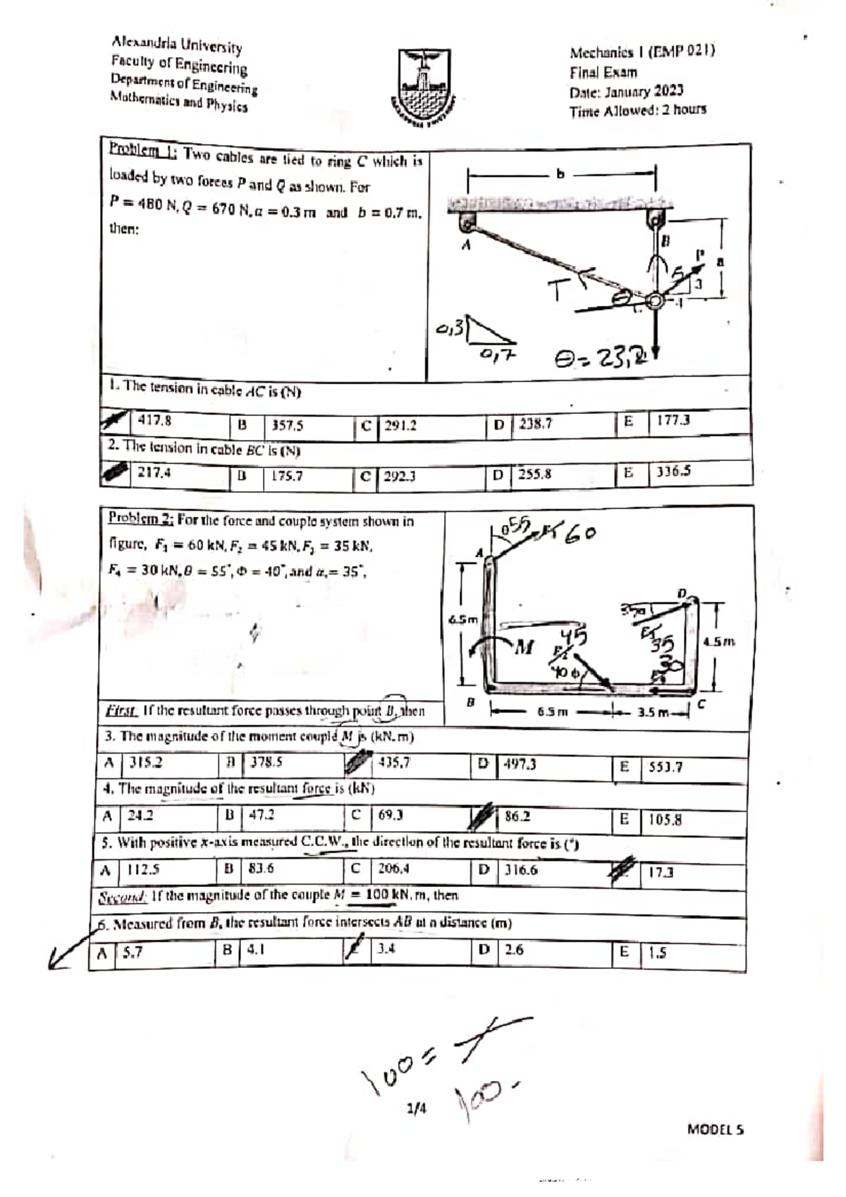 Mechanics 1 final exam 2023 - Studocu
