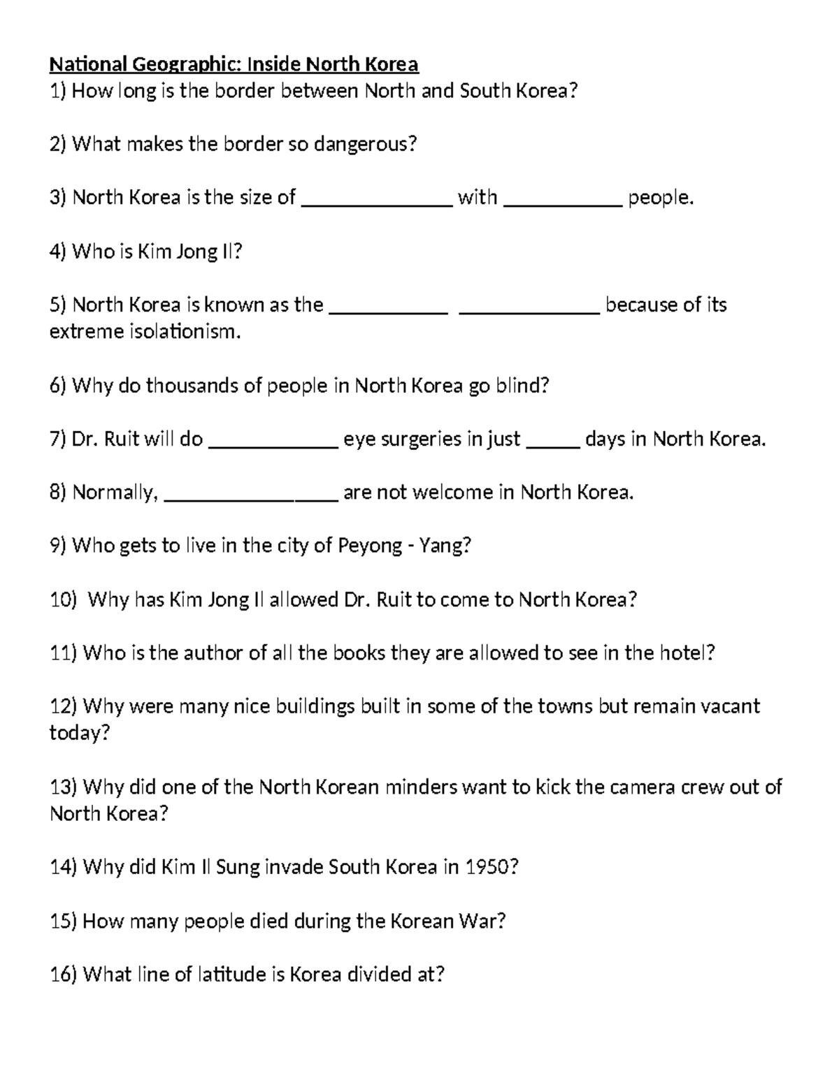 Inside North Korea Questions - National Geographic: Inside North Korea ...