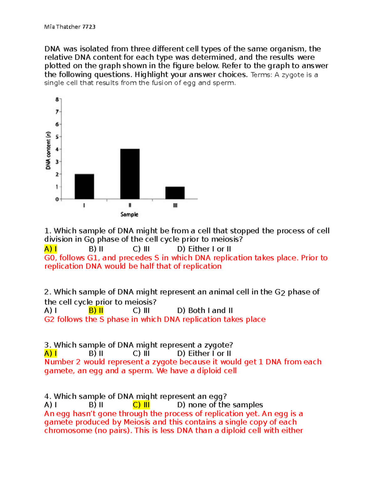 DNA activity - introductory biology - Mia Thatcher 7723 DNA was ...