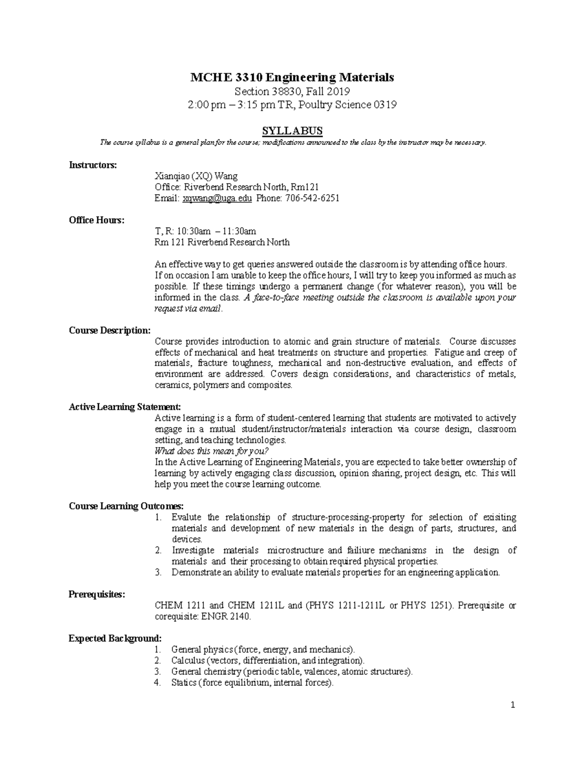 MCHE3310 Section 2 syllabus - Warning: TT: undefined function: 32 MCHE 3310 Engineering ...