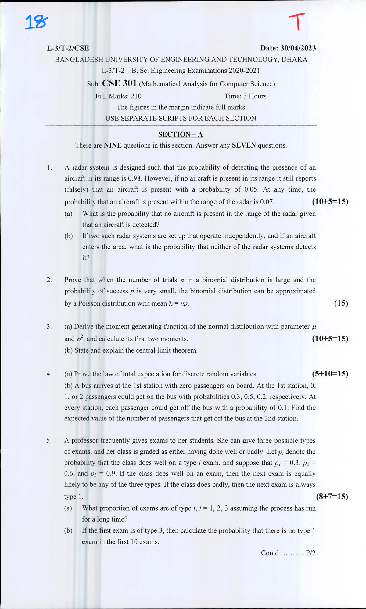 CSE301 Merged - questions - L-3ff-2/CSE Date: 30/ BANGLADESH UNIVERSITY ...