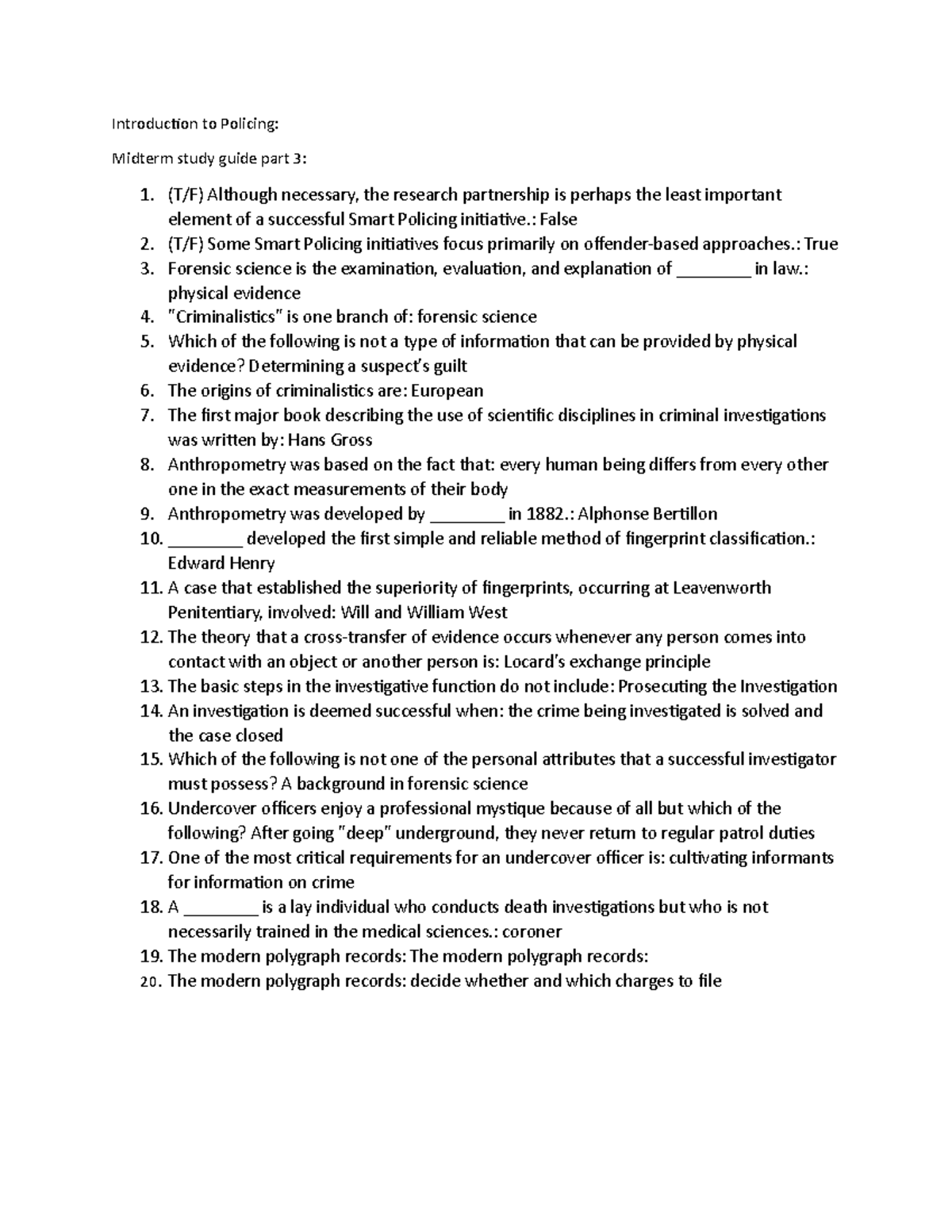 Intro to policing midterm study guide part 3 - Introduction to Policing ...