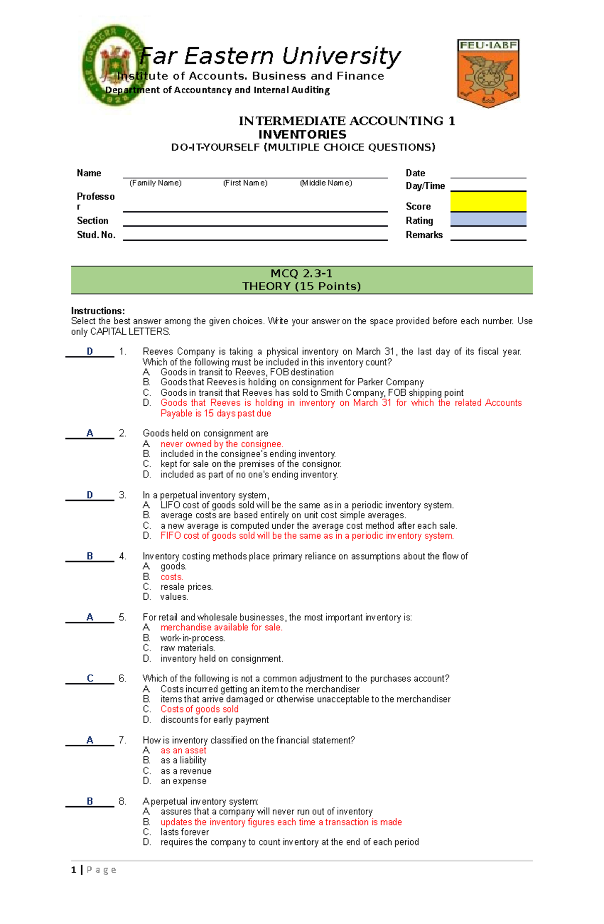 M2.3F ( Answer KEY) - Institute of Accounts. Business and Finance ...