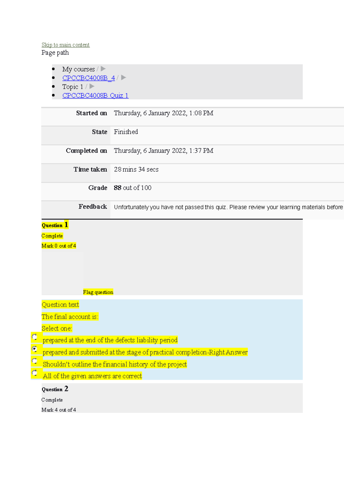 LA023661 4008B Quiz 1 - Skip to main content Page path My courses ...