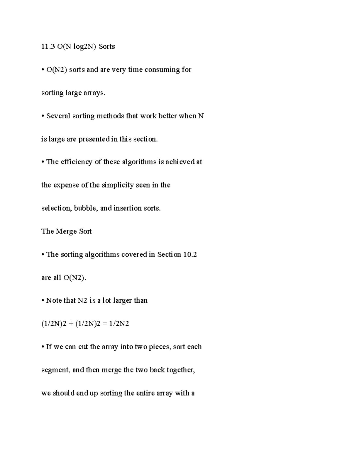 Sorting And Searching Algorithms Ii 11 On Log2n Sorts On2 Sorts