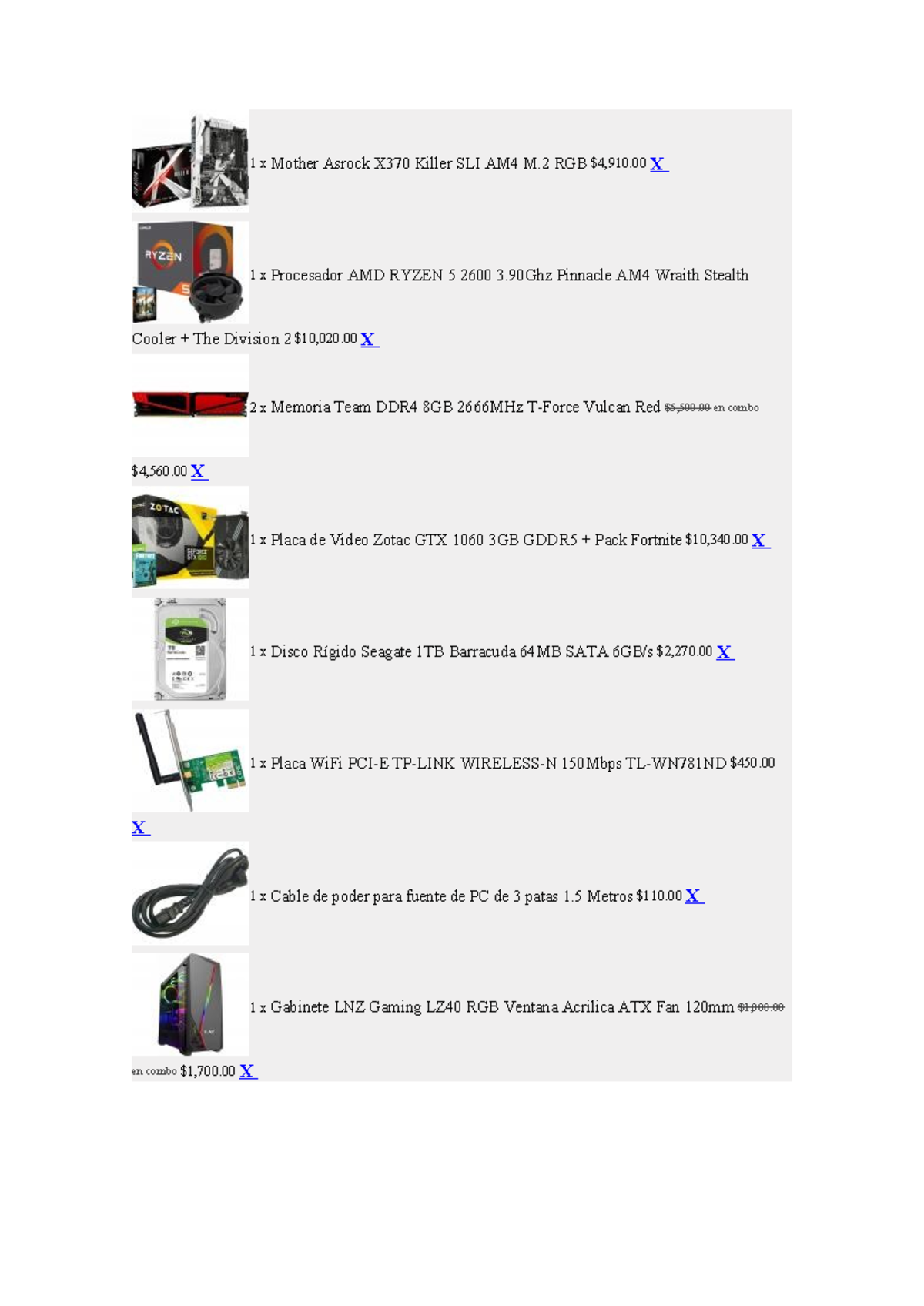 PC CTE Benitez - 1 x Mother Asrock X370 Killer SLI AM4 M RGB $4,910 X 1 x Procesador AMD RYZEN 5 ...