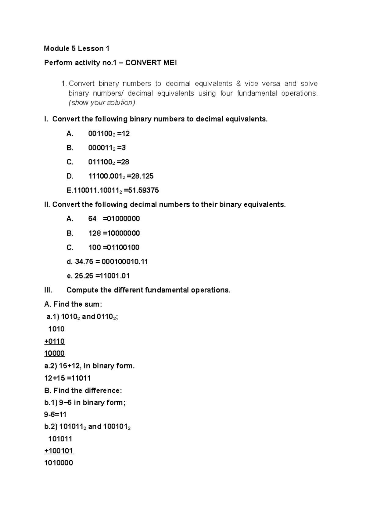 Alezandra MMW 5 - Module 5 Lesson 1 Perform activity no – CONVERT ME ...