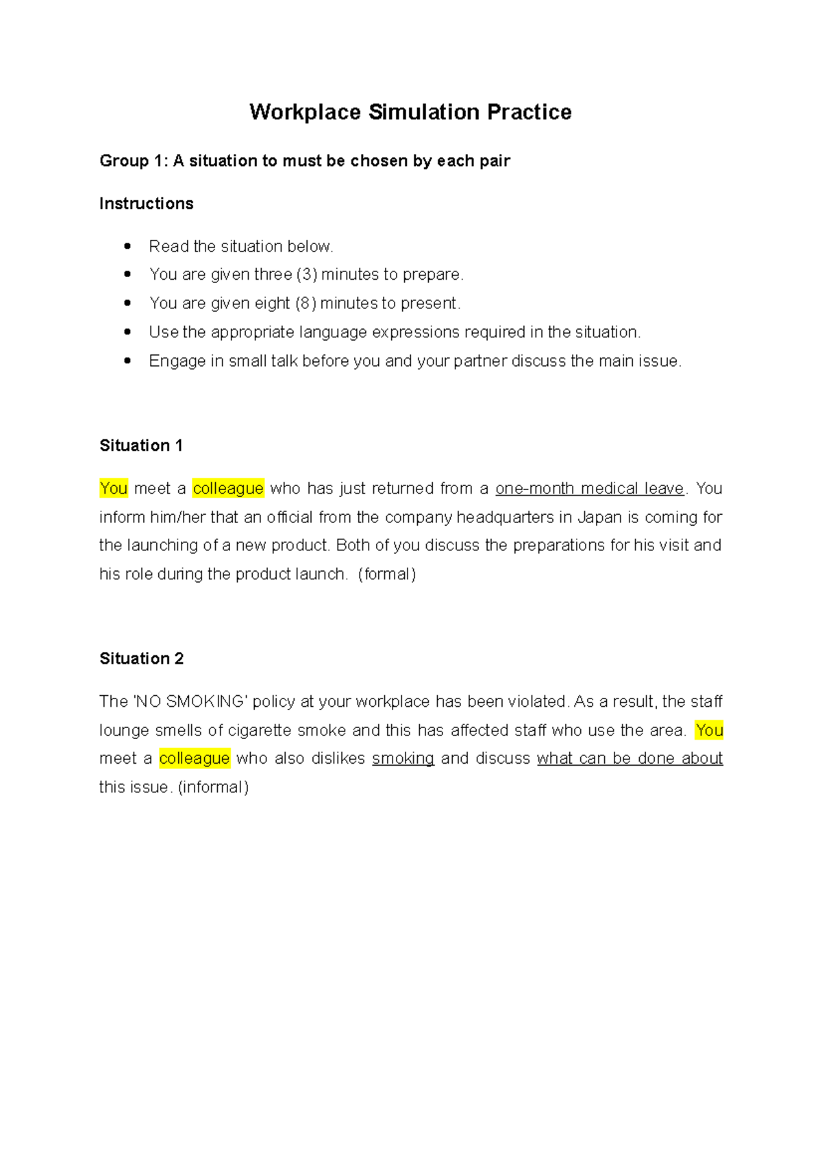 Week 4 As. - Workplace Simulation Practice - Workplace Simulation ...