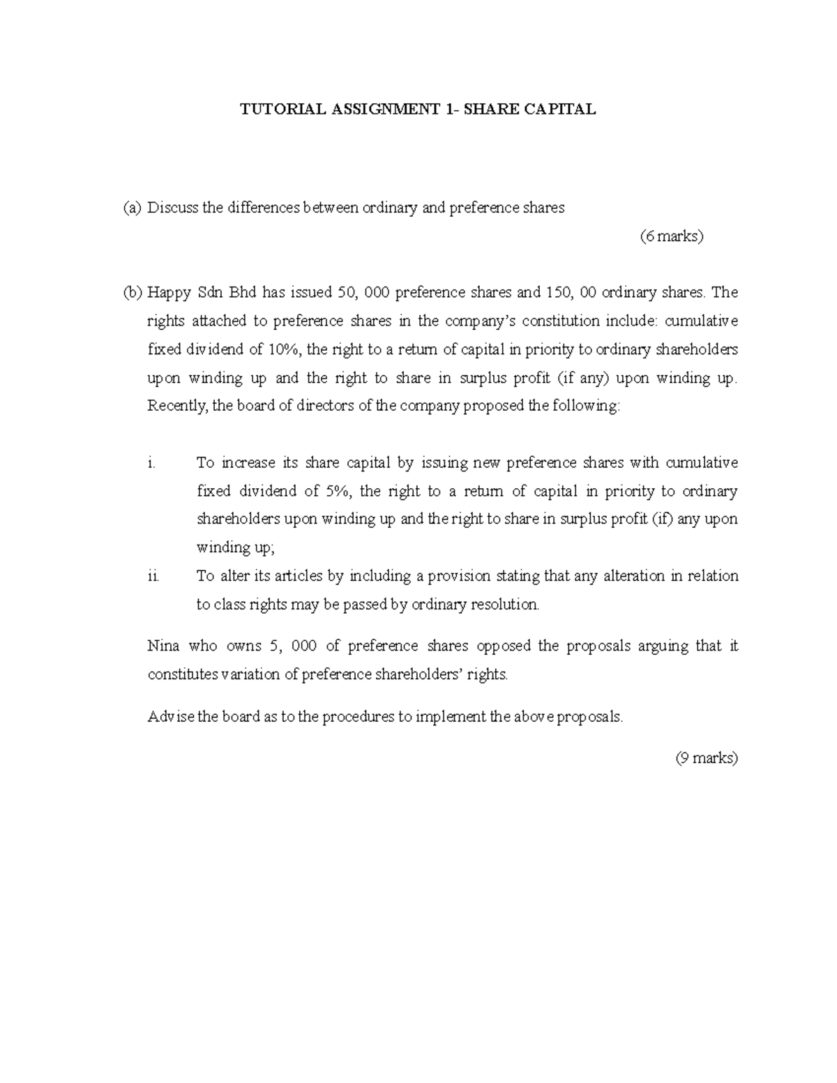 Tutorial Assignment 1 - variation of class rights - TUTORIAL ASSIGNMENT ...