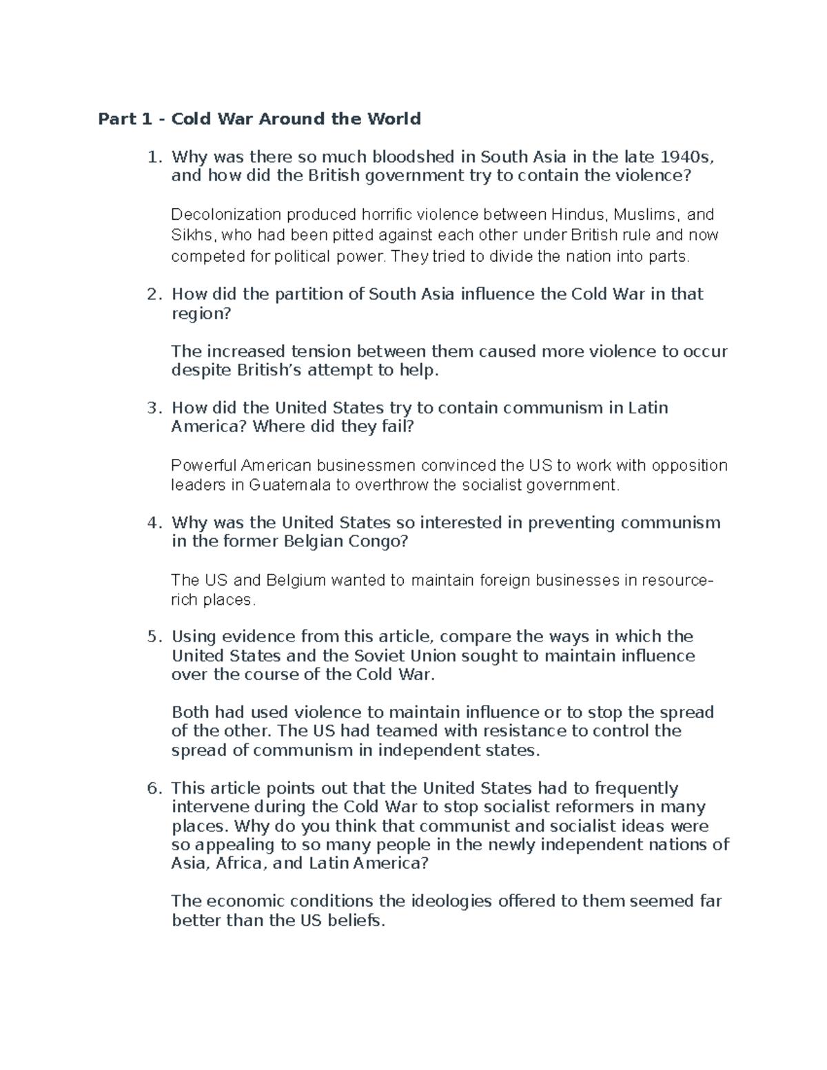 AP World MW 8 - Part 1 - Cold War Around the World 1. Why was there so ...