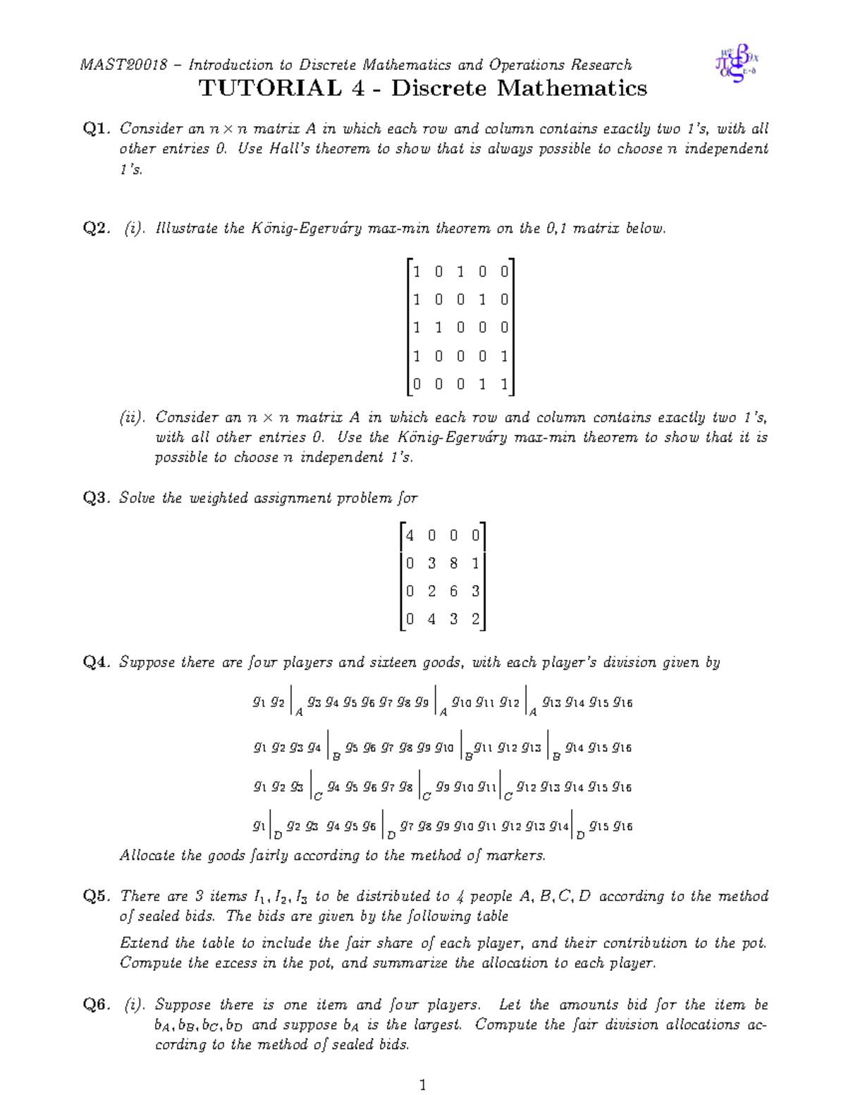 dmor tutorials 2023 - MAST20018 – Introduction to Discrete Mathematics and Operations Research ...