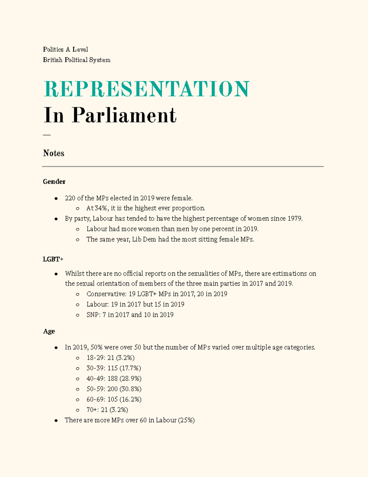 Representation - Politics A Level British Political System ...