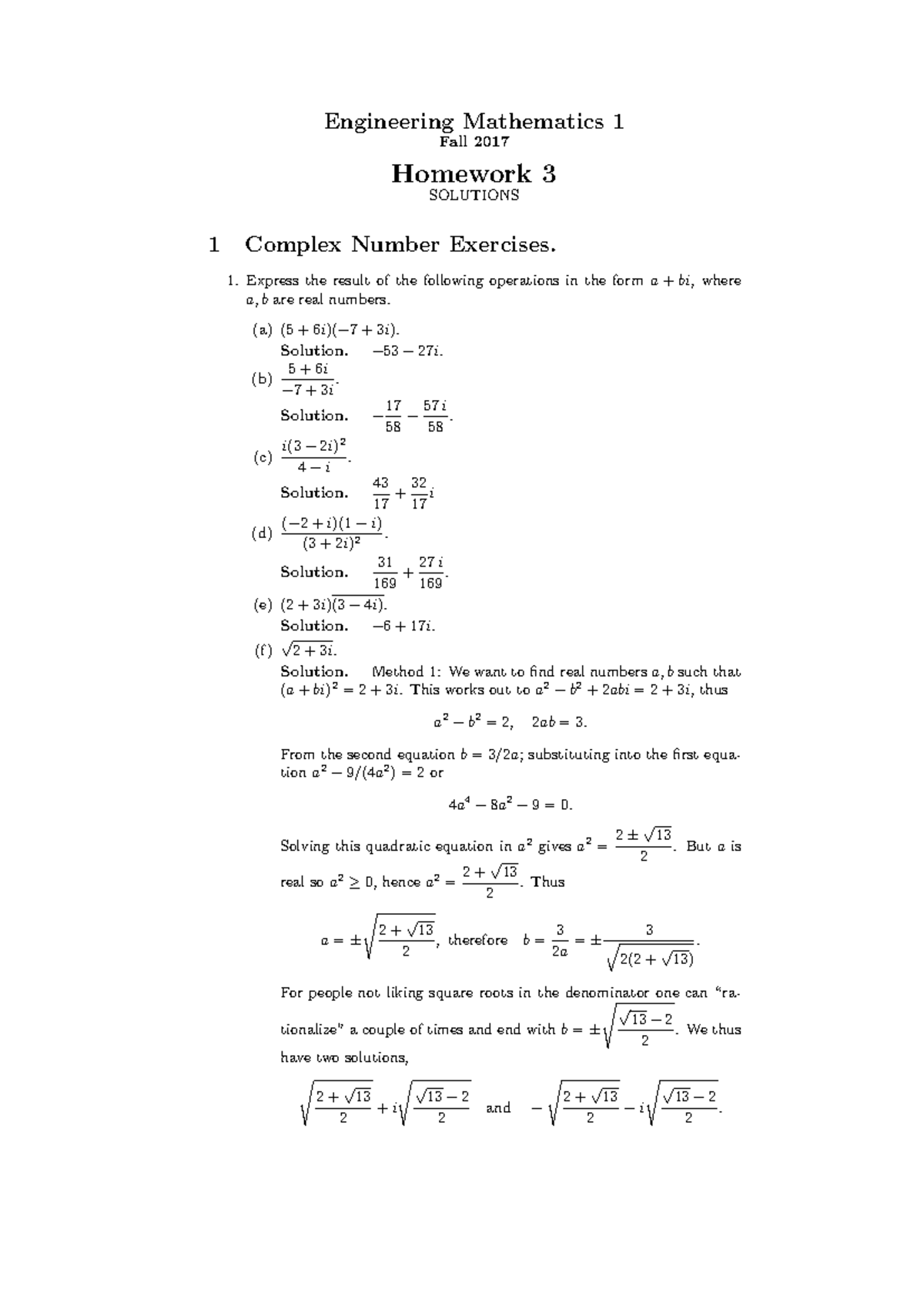 Homework assignment 3 solution - Engineering Mathematics 1 Fall 2017 ...