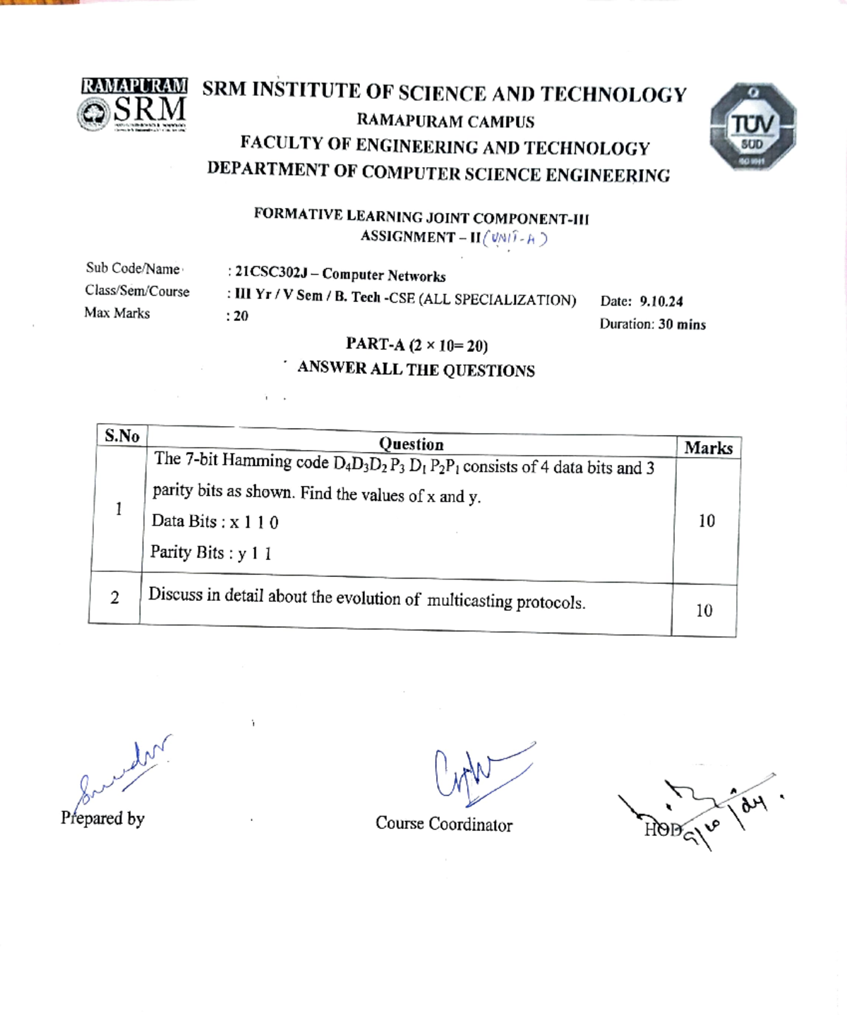 Assignment 2 Ramapuram Srm Institute Of Science And Technology Srm Sub Code Name Classsem