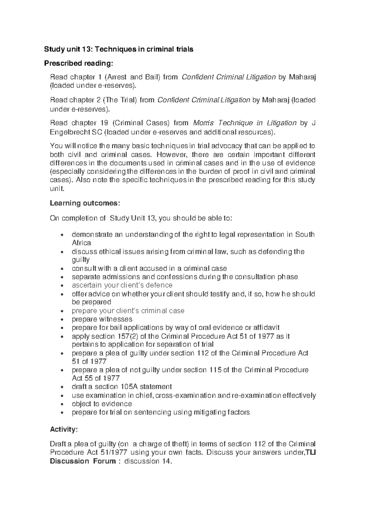 Study unit 13 - Techniques in criminal trials - Study unit 13 ...