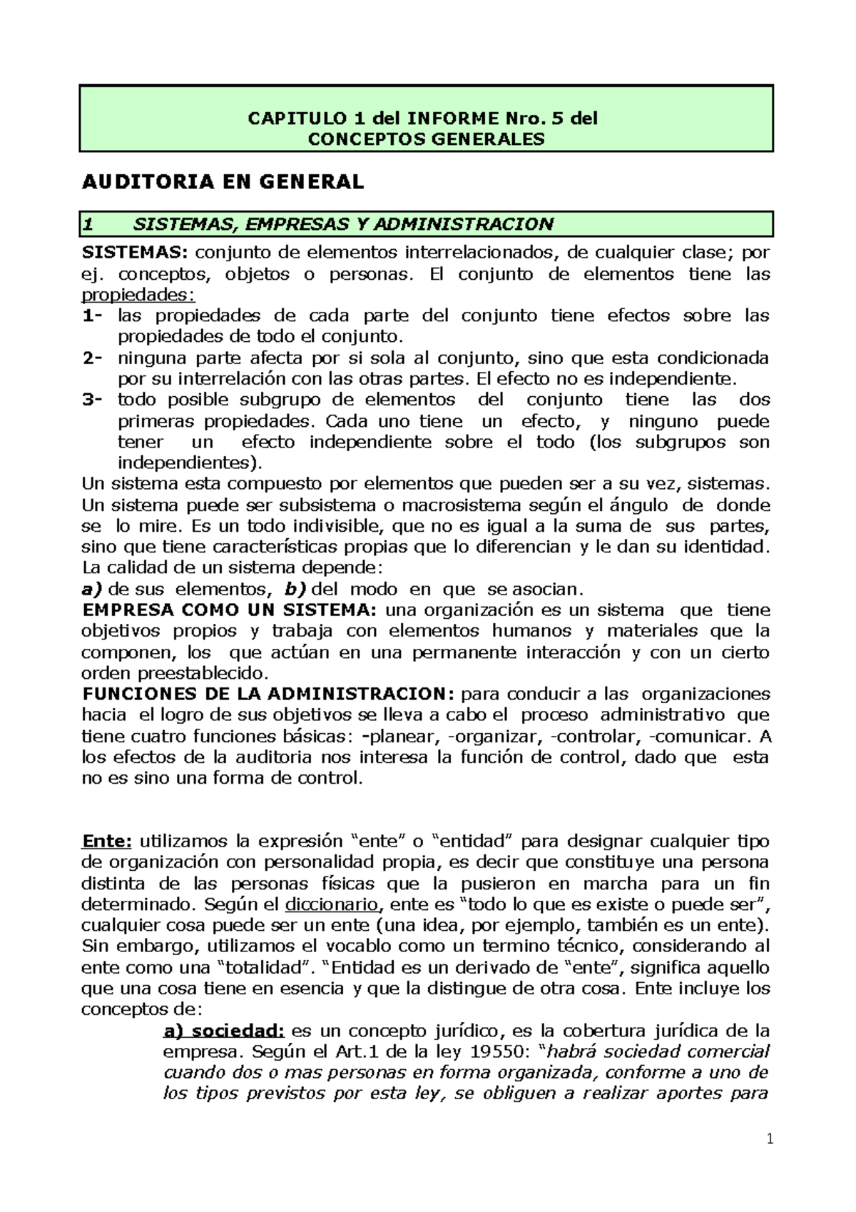 Auditoria - Fowler Newton - CAPITULO 1 del INFORME Nro. 5 del CONCEPTOS GENERALES AUDITORIA EN ...