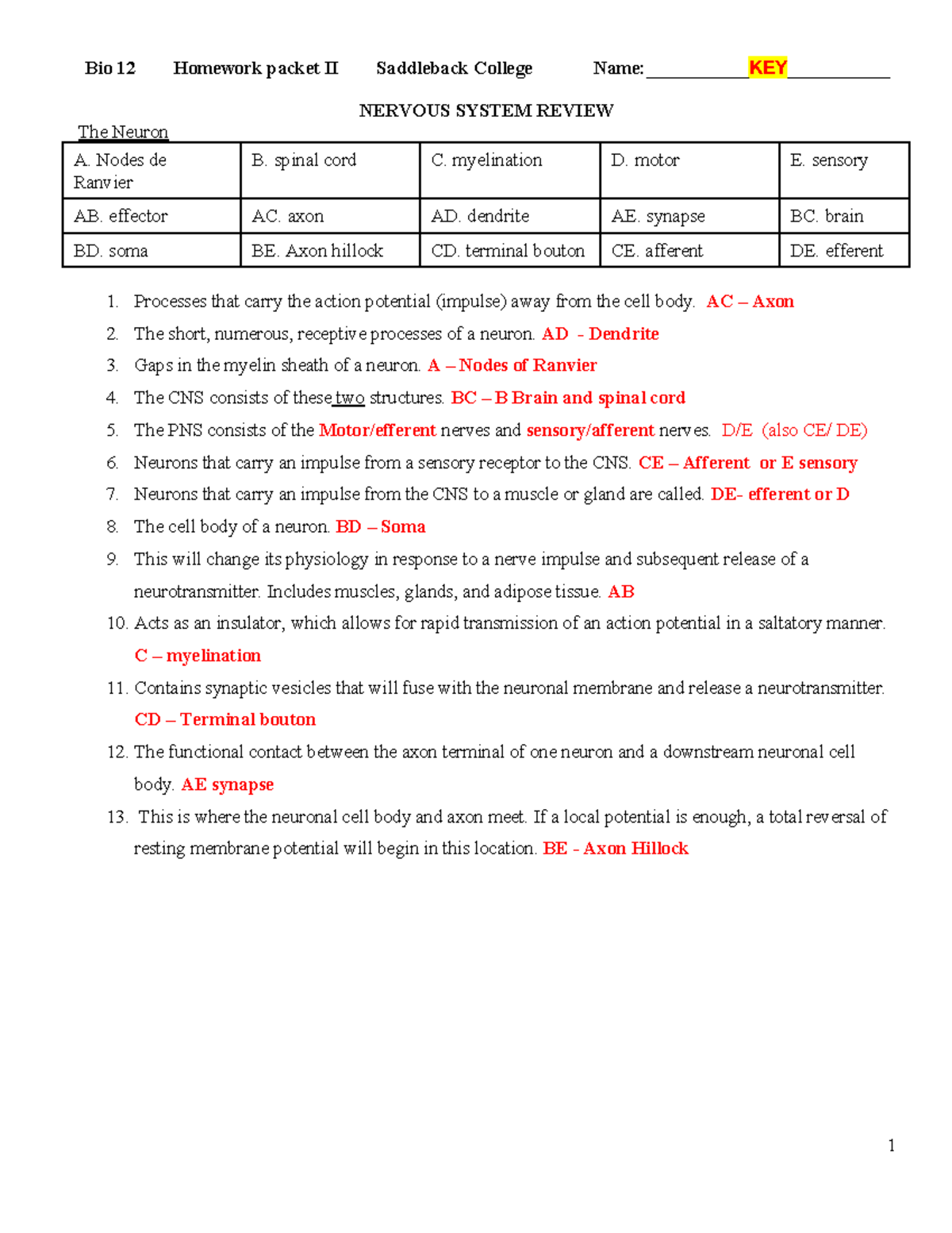 Homework 2 - Answer KEY - Bio 12 Homework packet II Saddleback College ...