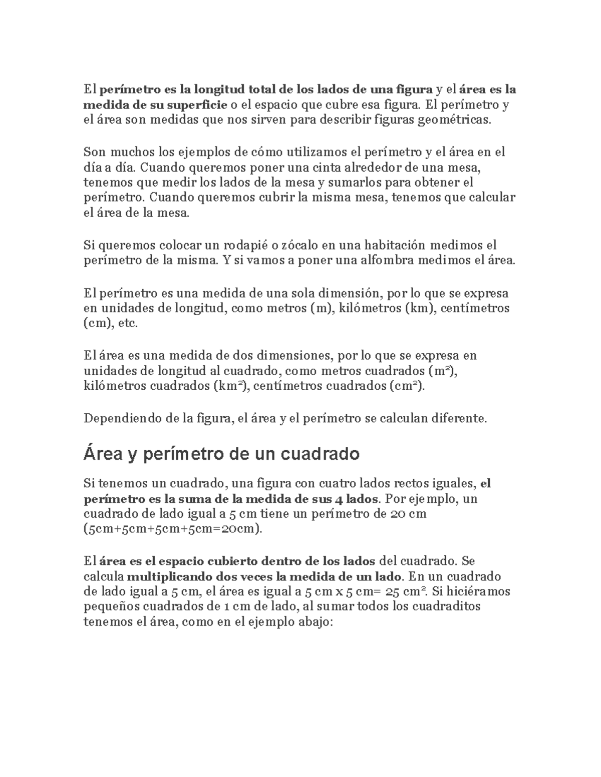 Area y perimetro - act - El perímetro es la longitud total de los lados ...