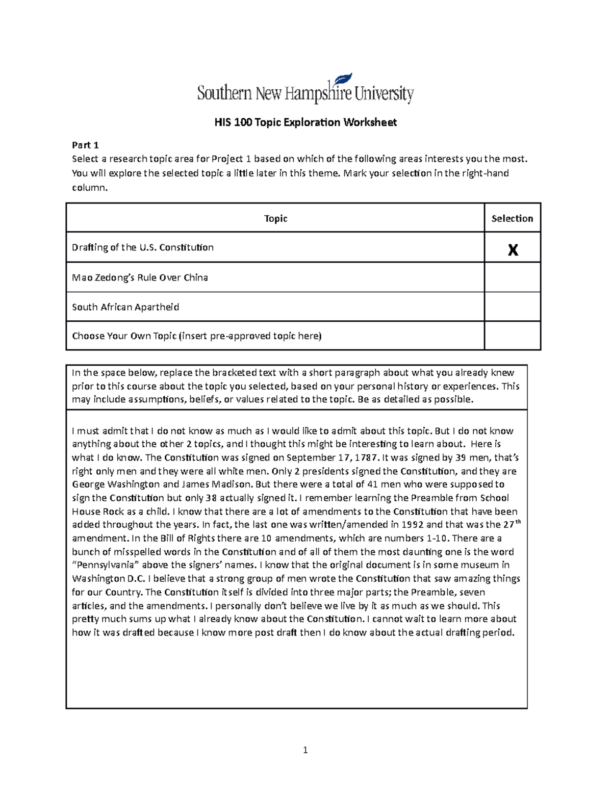 HIS 100 Topic Exploration Worksheet - HIS 100 Topic Exploration ...