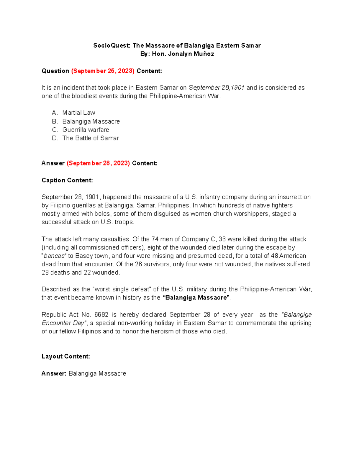 Socio Quest The Balangiga Massacre in Eastern Samar - SocioQuest: The ...