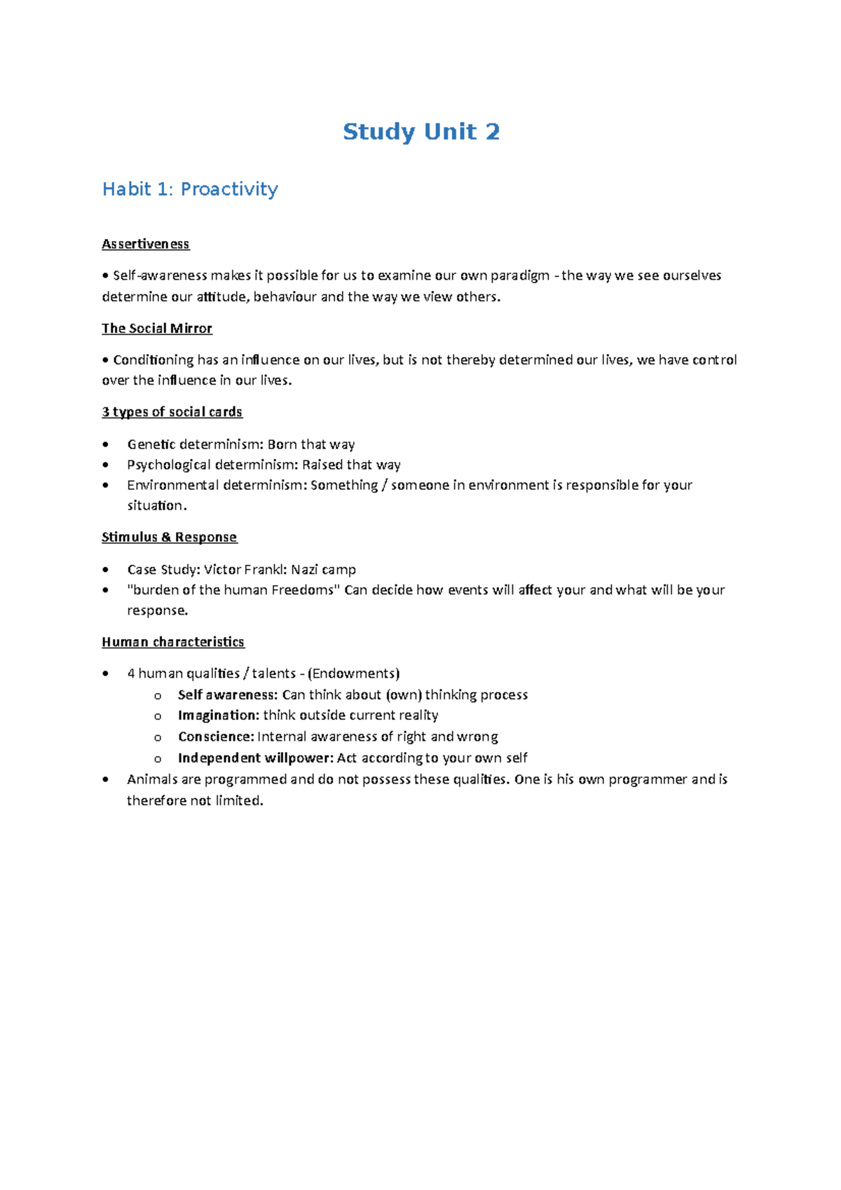 Study Unit 2 - Summary The 7 Habits of Highly Effective People - Study ...