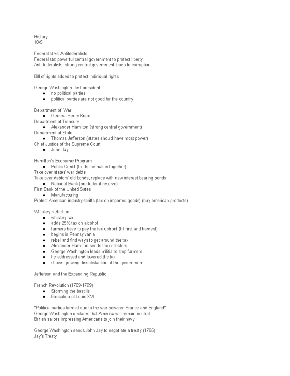 History 10 5 - Lecture notes Lecture Notes - History 10/ Federalist vs ...