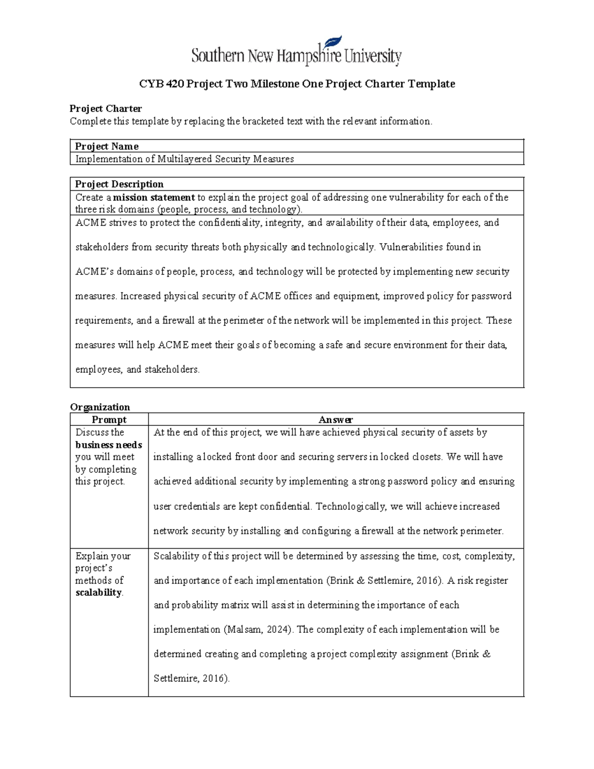 CYB420 Project 2Milestone 1 Project Charter - CYB 420 Project Two ...
