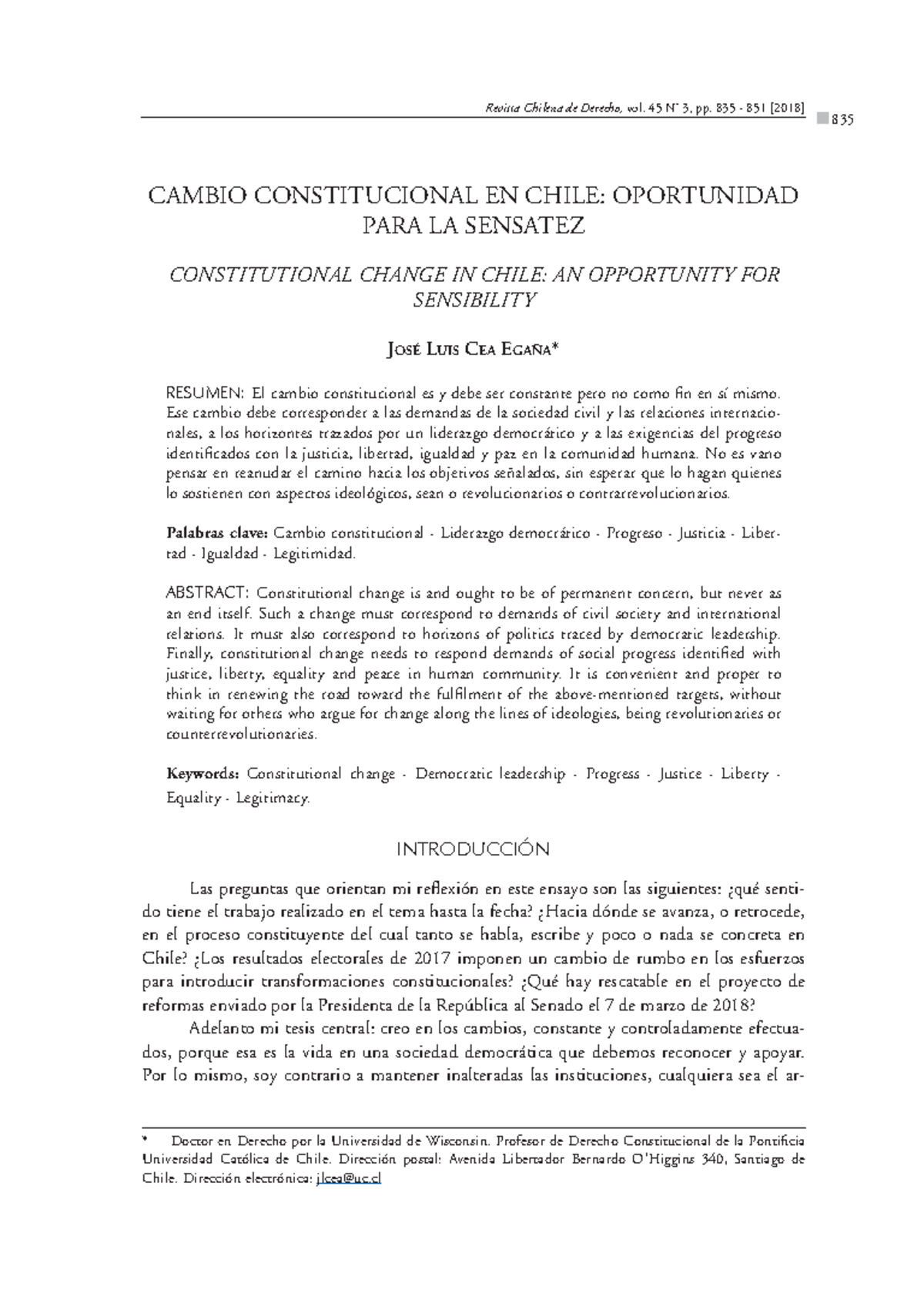 Cambio Constitucional EN Chile Oportunidad Cea Egaña - 835 CAMBIO ...