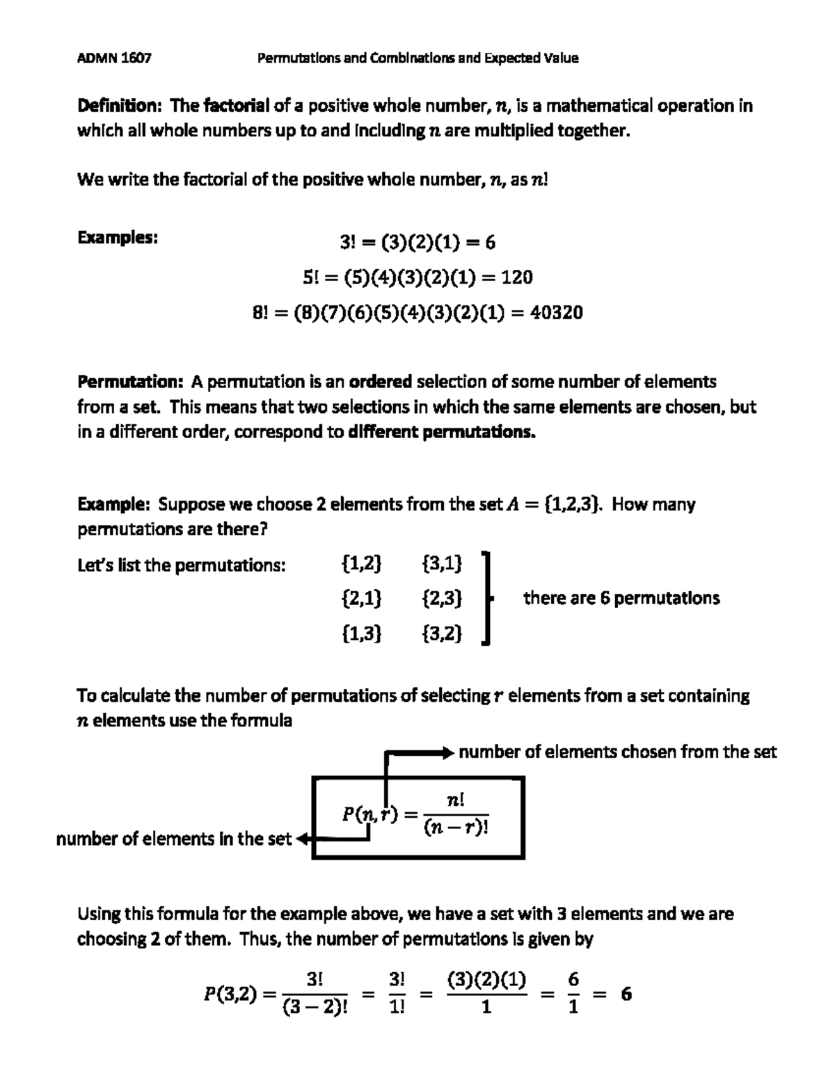 Module 7 Premutations And Combinations And Expected Value Admn 1607