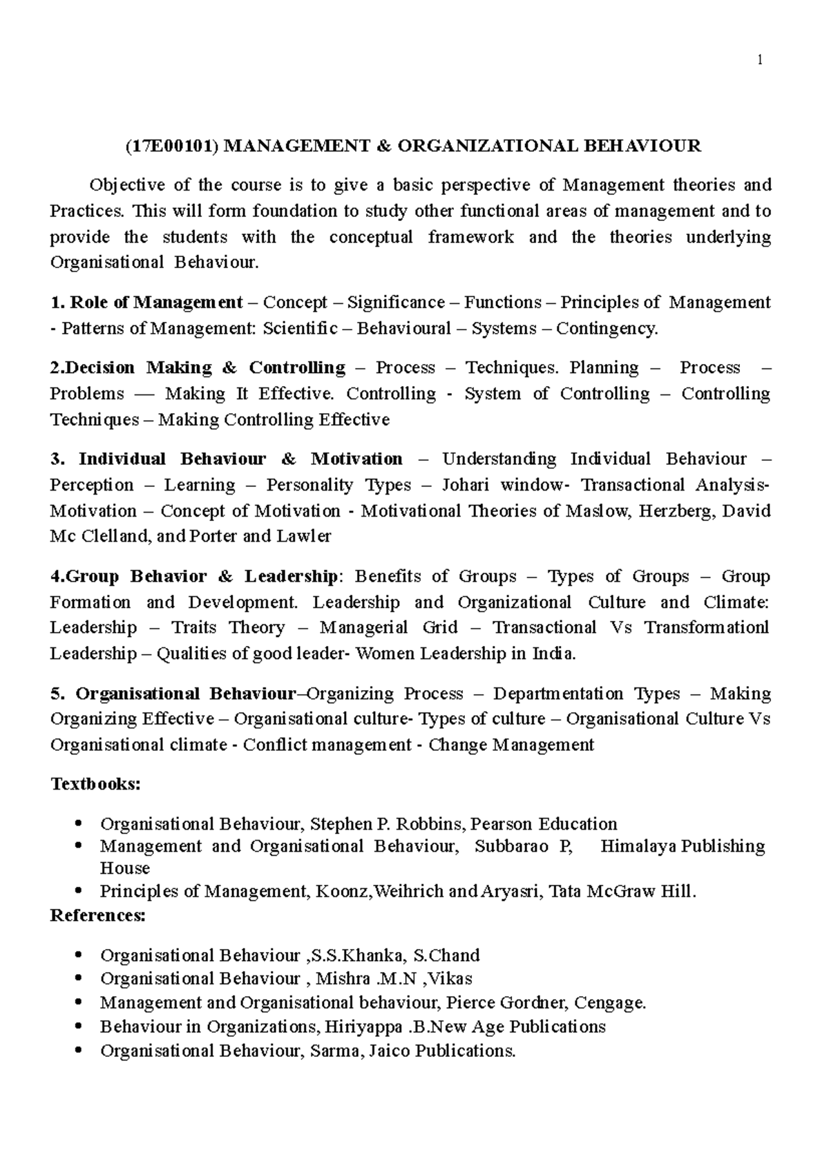 MOB-UNIT 1 &2 - Lecture notes 1 - 1 (17E00101) MANAGEMENT ...
