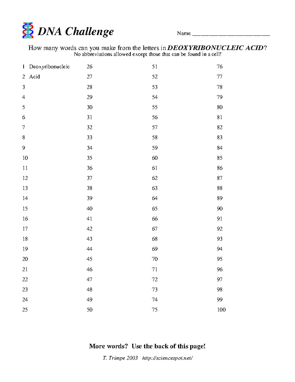 Act. 1 -DNA Challenge - para que lean - DNA Challenge Name ...