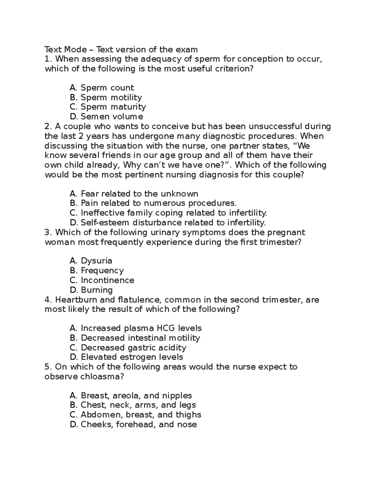 Exam - nurse exam - Text Mode – Text version of the exam When assessing ...