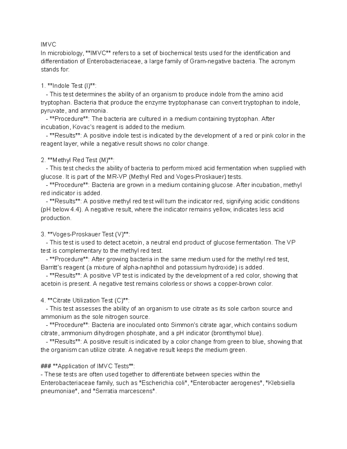IMVC-Microbio Test - IMVC In microbiology, IMVC refers to a set of ...