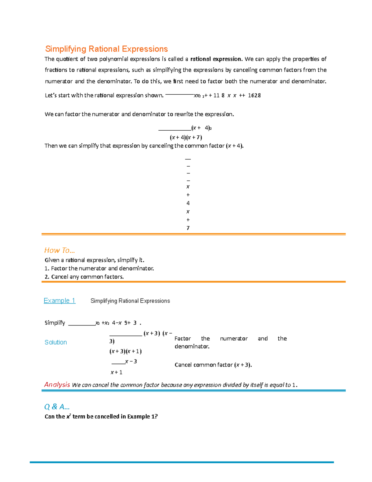 Simplifying rational expressions - Simplifying Rational Expressions The ...