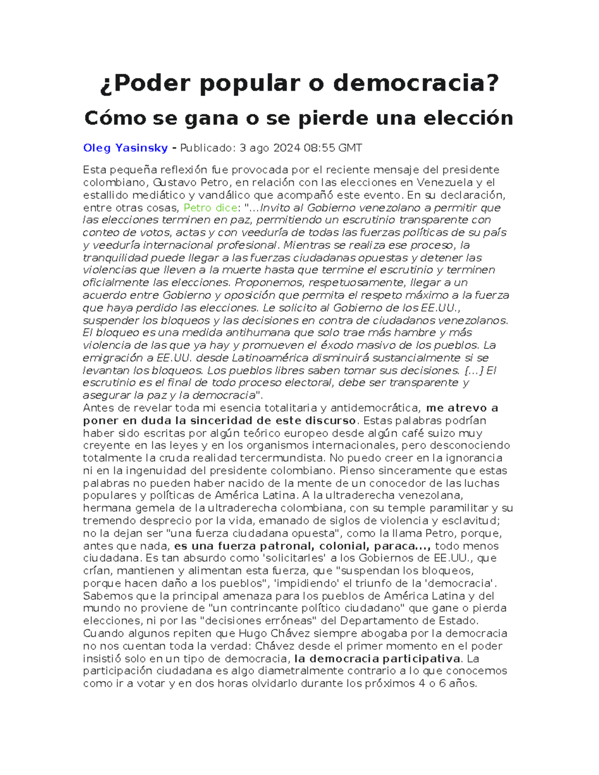 RT, 03Ago24 - Poder popular o democracia - ¿Poder popular o democracia ...