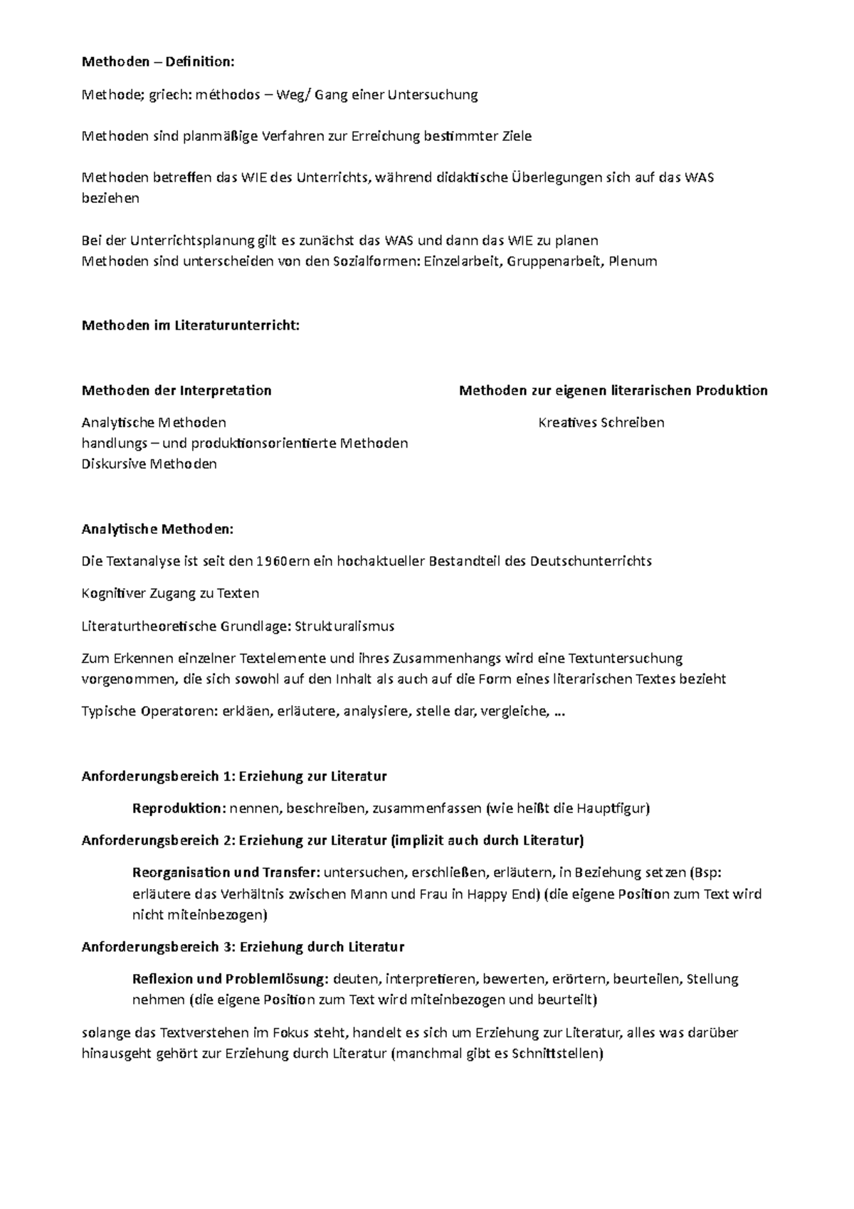 Methoden - .. Anforderungsbereich 1: Erziehung zur Literatur ...