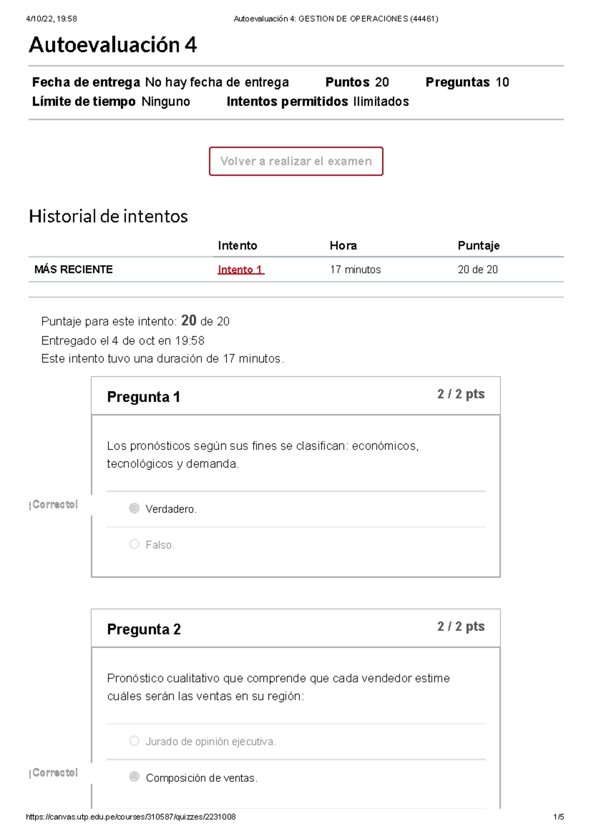 Autoevaluación 4 Gestion DE Operaciones (44461) - Autoevaluación 4 Fecha de entrega No hay fecha ...