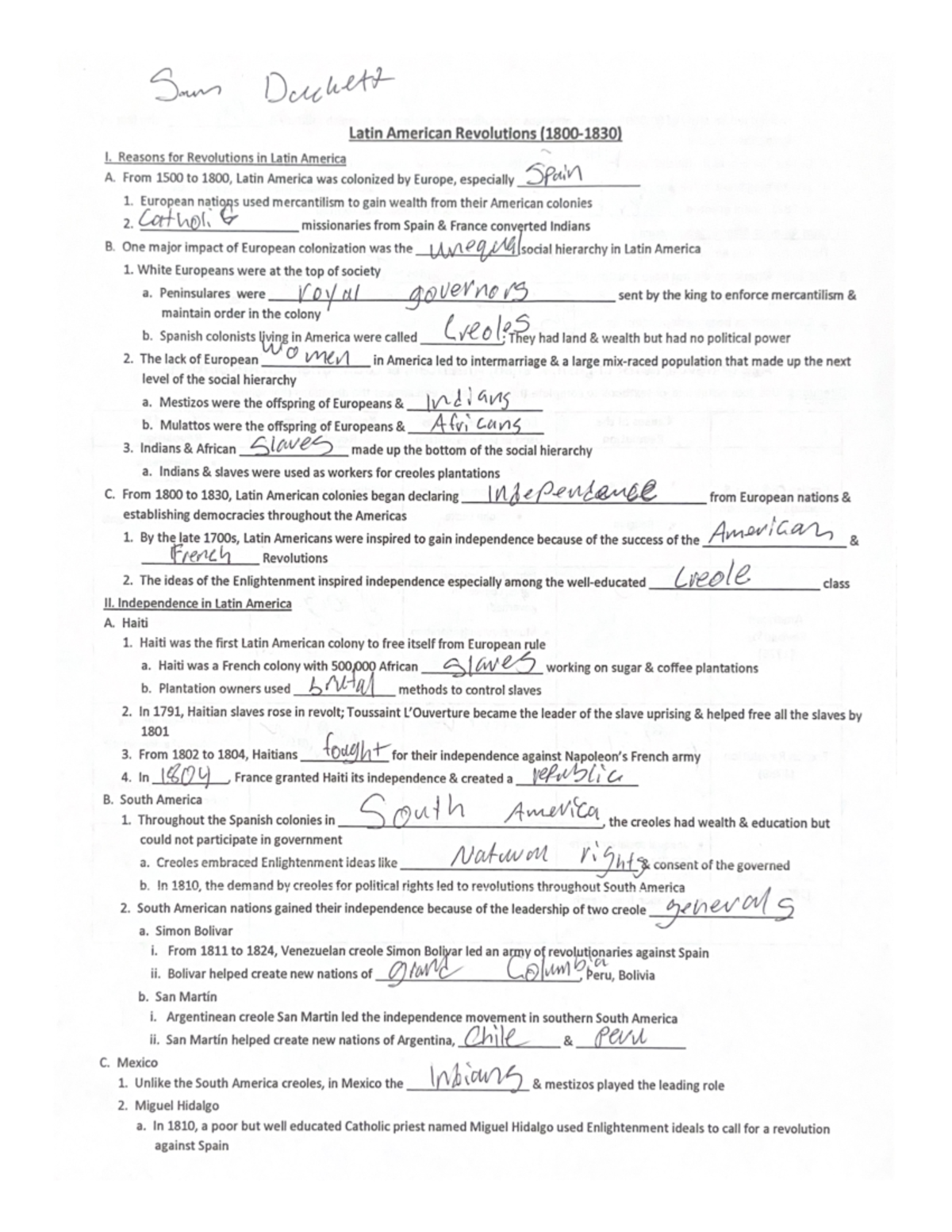 Latin American Revolutions 1800-1830 - Studocu